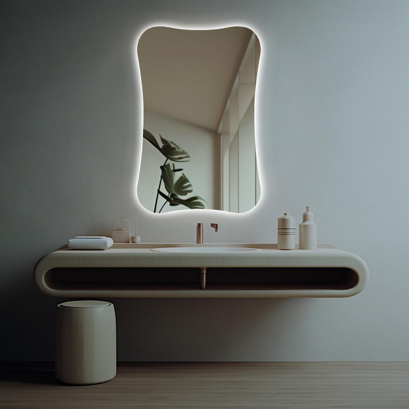 Rectangle Modern LED Backlit Wavy Mirror - Unique Frameless Wall Mirror ...