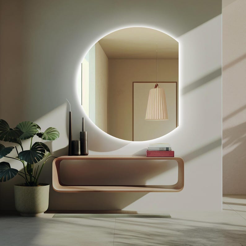 Half Circle LED Mirror - Modern Wall Mounted Lighted Mirror for ...