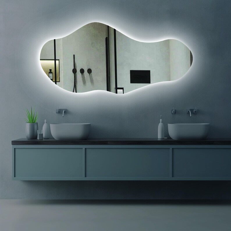Asymmetrical Irregular Shaped LED Mirror - Tall Big Huge Modern Backlit ...