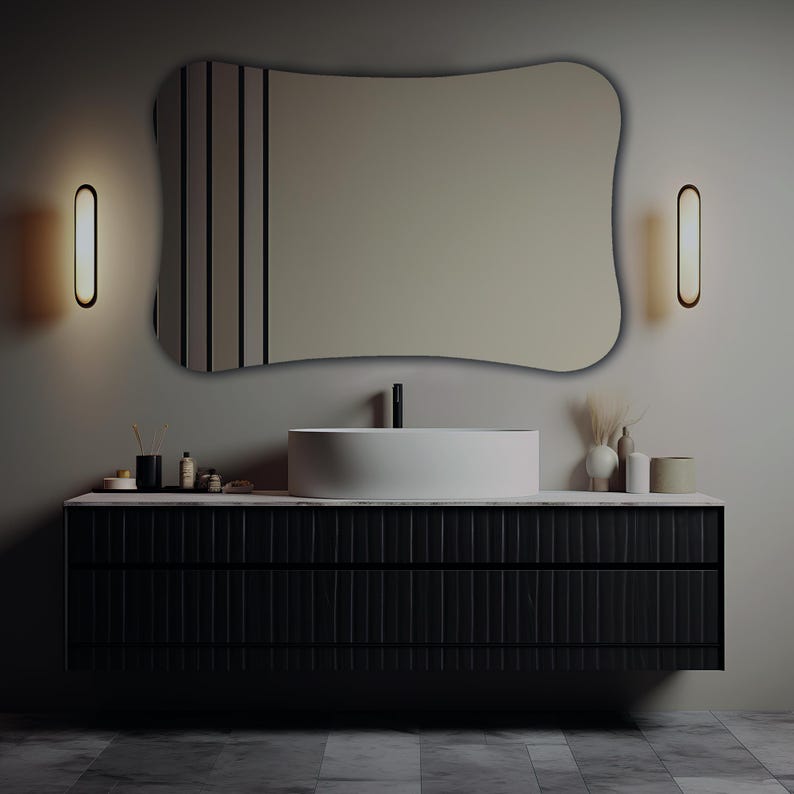 Rectangle Modern LED Backlit Wavy Mirror - Unique Frameless Wall Mirror ...