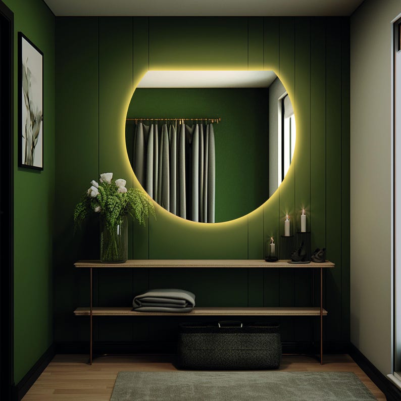 Half Circle LED Mirror - Modern Wall Mounted Lighted Mirror for ...