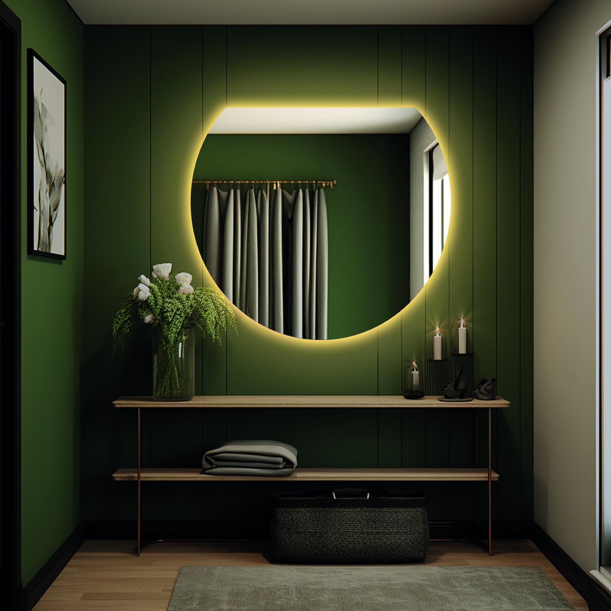 Half Circle LED Mirror - Modern Wall Mounted Lighted Mirror for ...