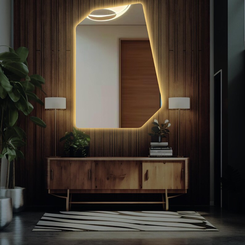 Asymmetrical Irregular Shaped LED Mirror - Tall Big Huge Modern Backlit ...