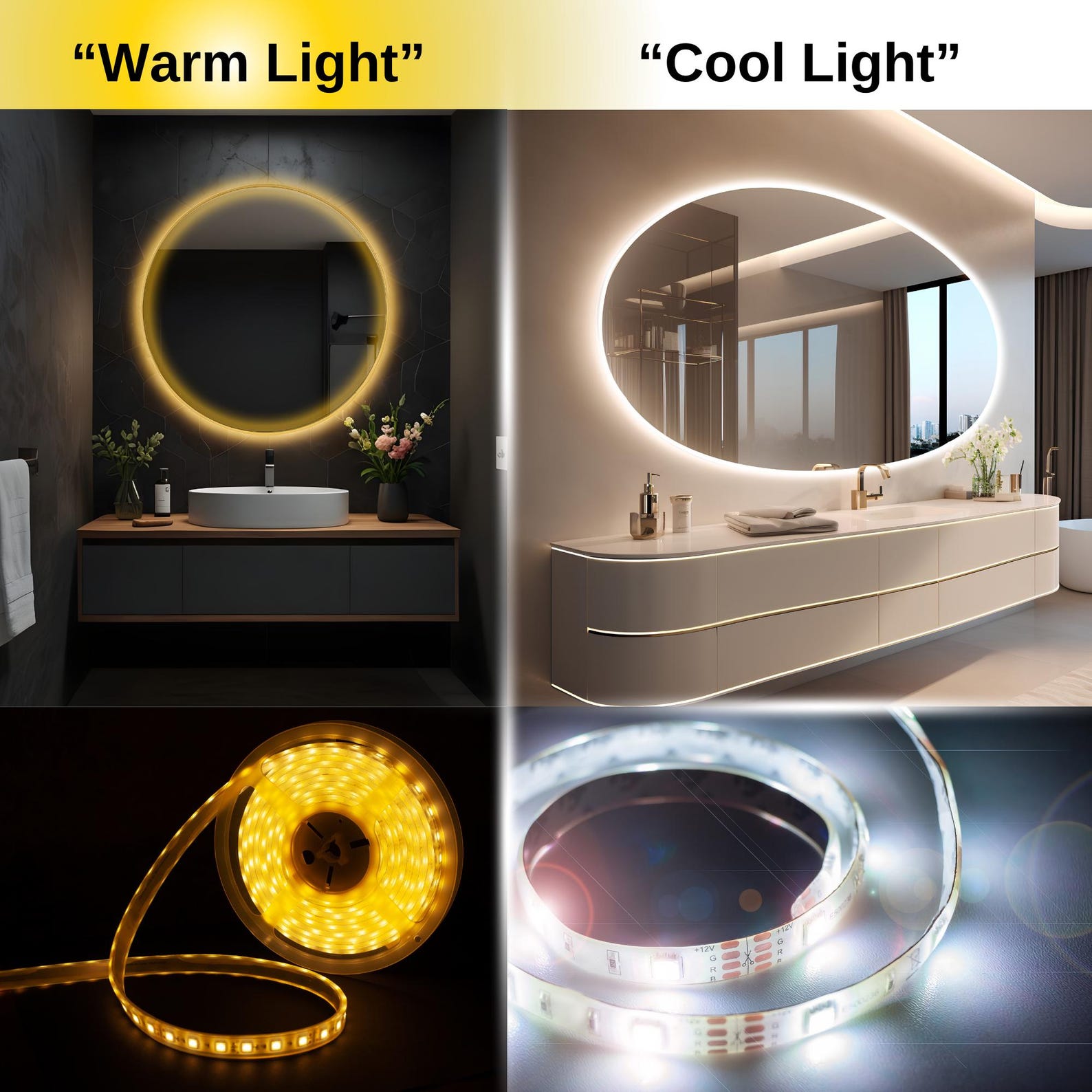 Half Circle LED Mirror - Modern Wall Mounted Lighted Mirror for ...