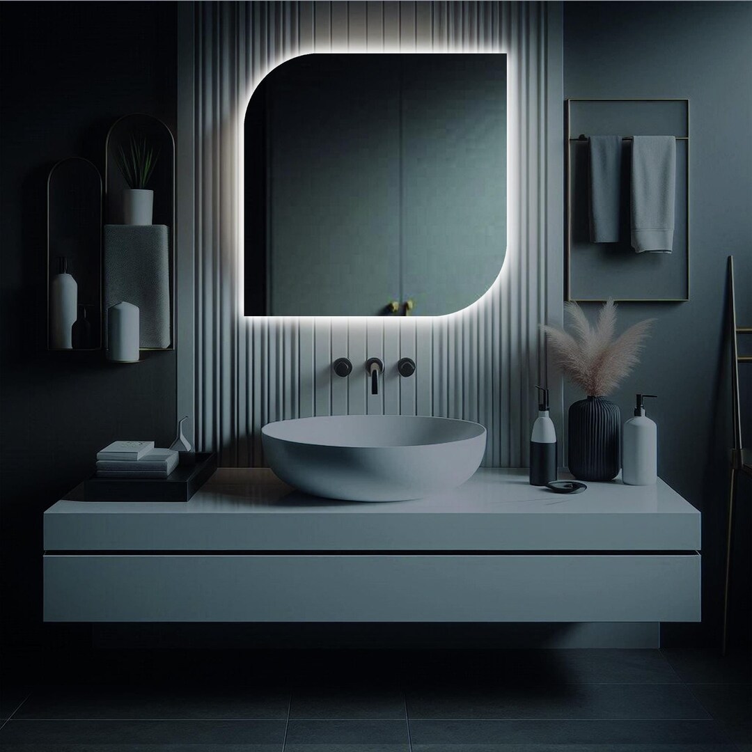 Modern Curved Corner Square LED Mirror - Stylish Backlit Wall Mirror ...