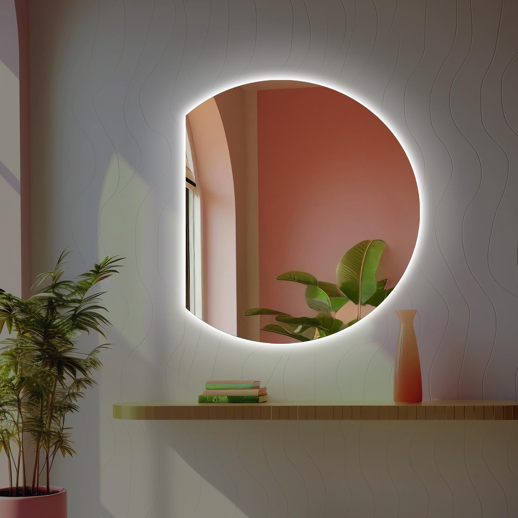 Half Circle LED Mirror - Modern Wall Mounted Lighted Mirror for ...