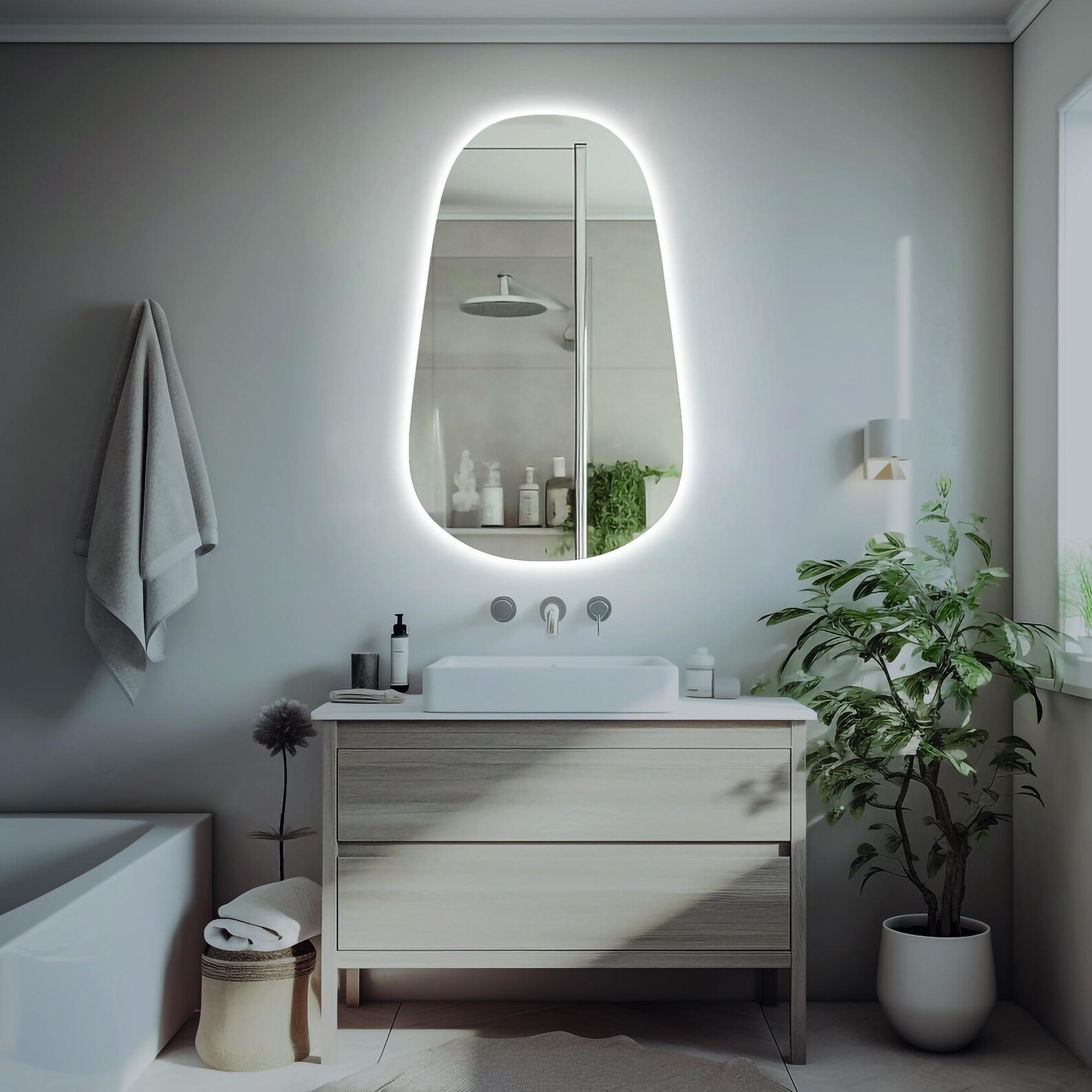 Oval Pill Shaped LED Wall Mirror – Backlit Vanity Mirror – Asymmetrical ...