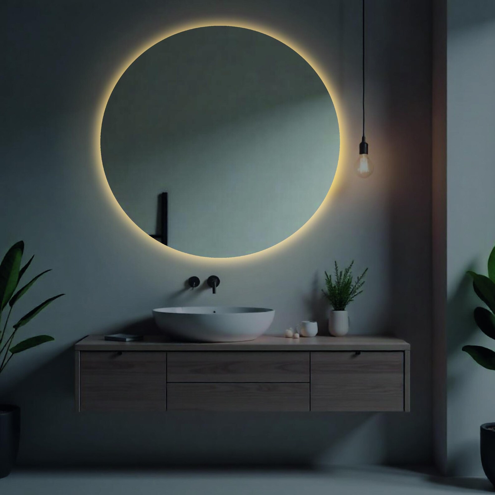 Round LED Backlit Mirror: Minimalist Bathroom Wall Mirror - Etsy