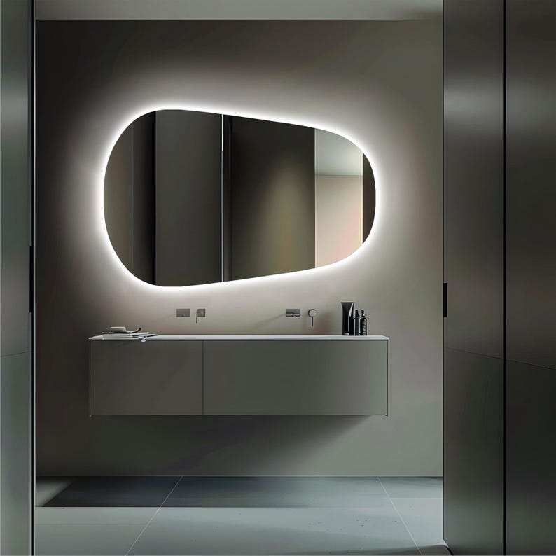 Oval Pill Shaped LED Wall Mirror – Backlit Vanity Mirror – Asymmetrical ...
