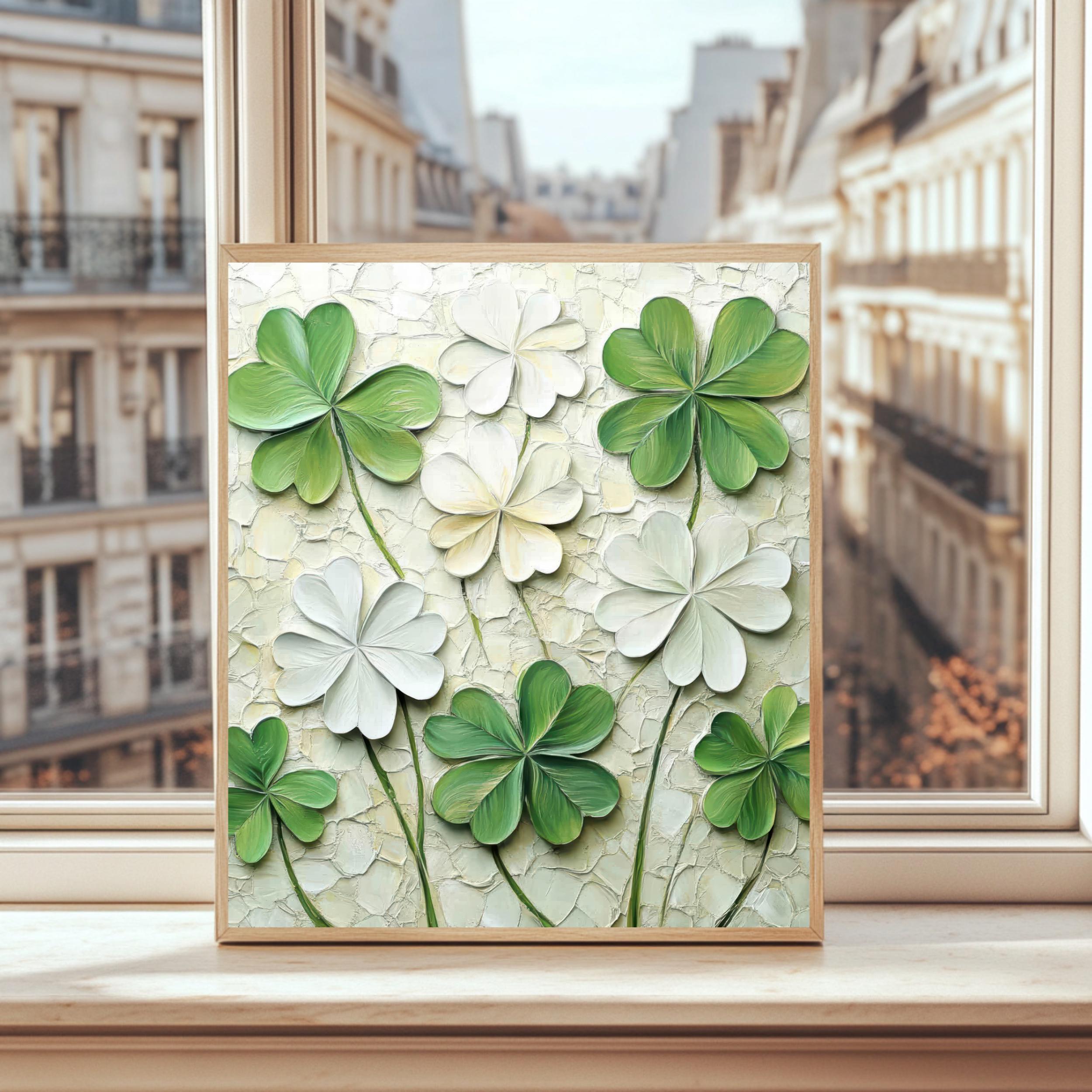 Four-leaf Clover Wall Art, Spring Wall Art Print, Lucky Shamrock Charms ...