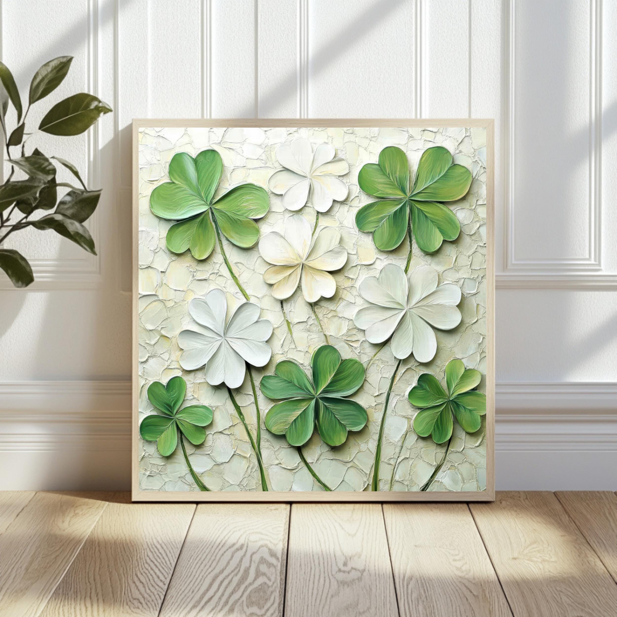 Four-leaf Clover Wall Art, Spring Wall Art Print, Lucky Shamrock Charms ...