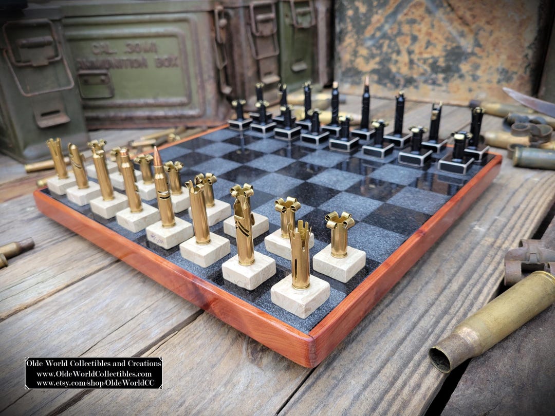 223 Caliber Bullet Shell Chess Set With 12 Inch Cedar Banded Sand ...