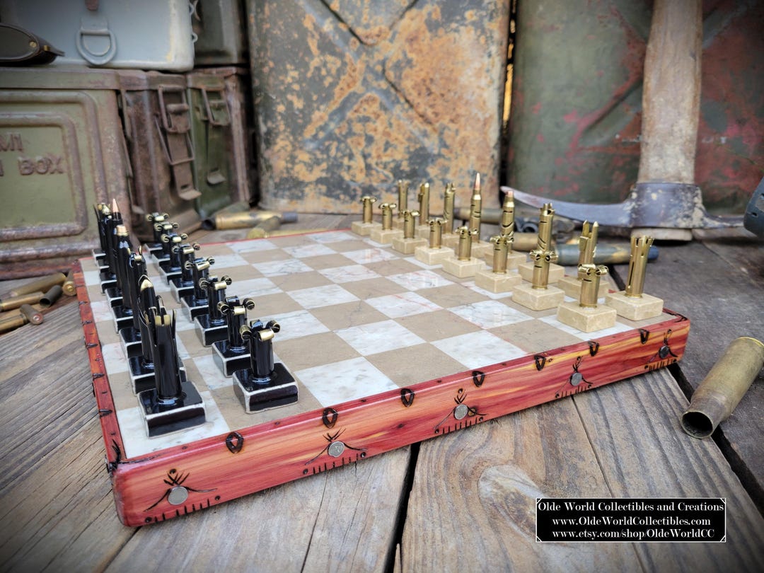 223 Caliber Bullet Shell Chess Set- With 12 Inch Cedar Banded Sand ...