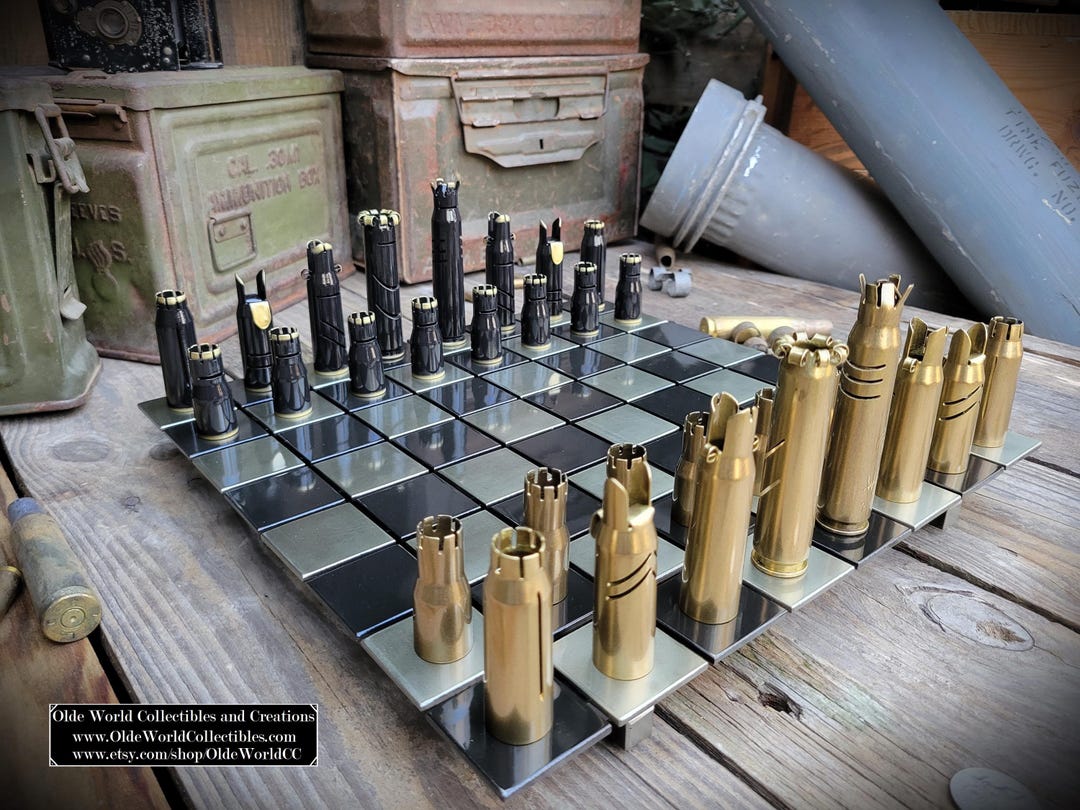 50 Caliber BMG Bullet Shell Chess Set With 12.5 Inch Welded Steel Board ...