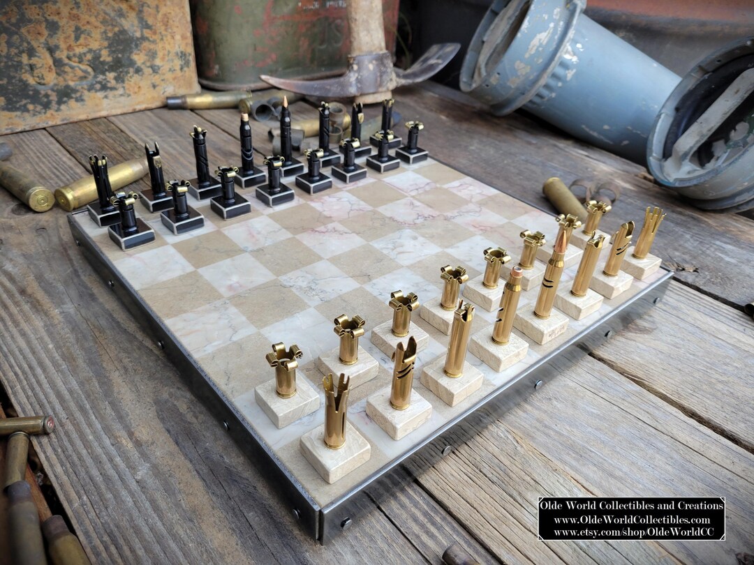 223 Caliber Bullet Shell Chess Set- With 12 Inch Steel Banded Sand ...