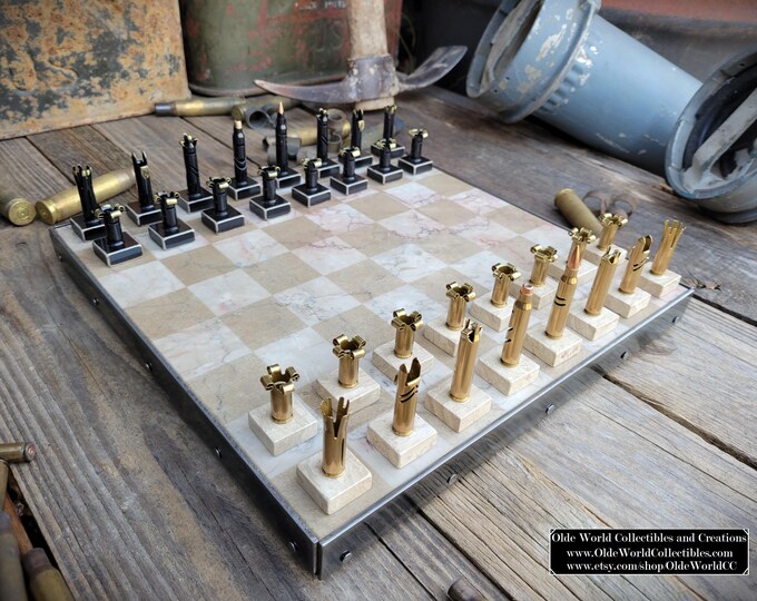 223 Caliber Bullet Shell Chess Set- With 12 Inch Steel Banded Sand ...
