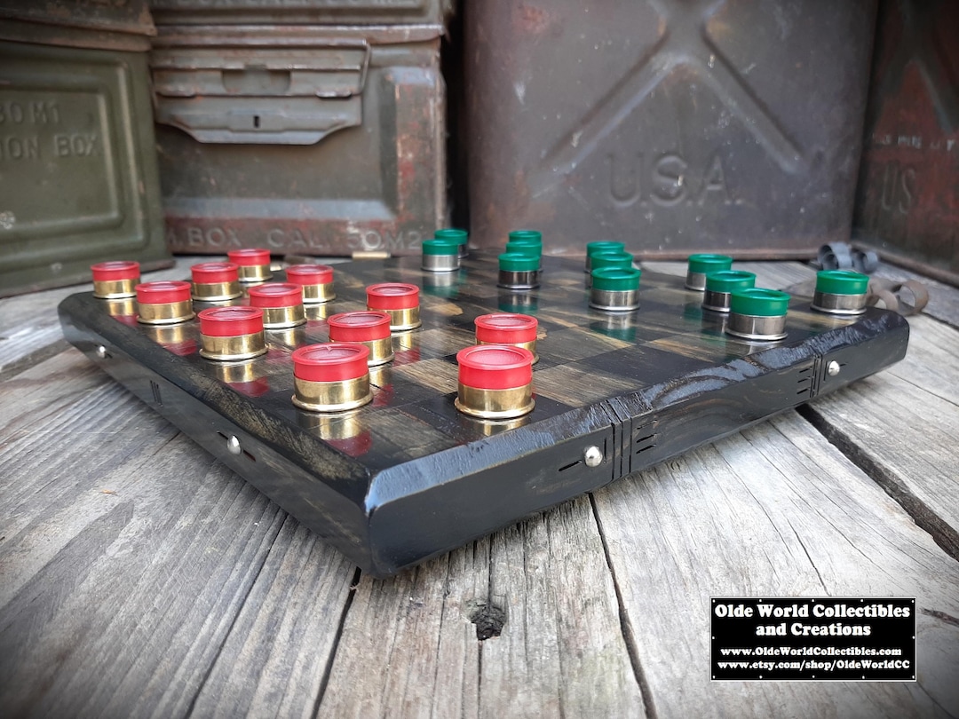 12 Gauge Shotgun Shell Checkers- Red Vs. Green W/ Pine Wood Board ...
