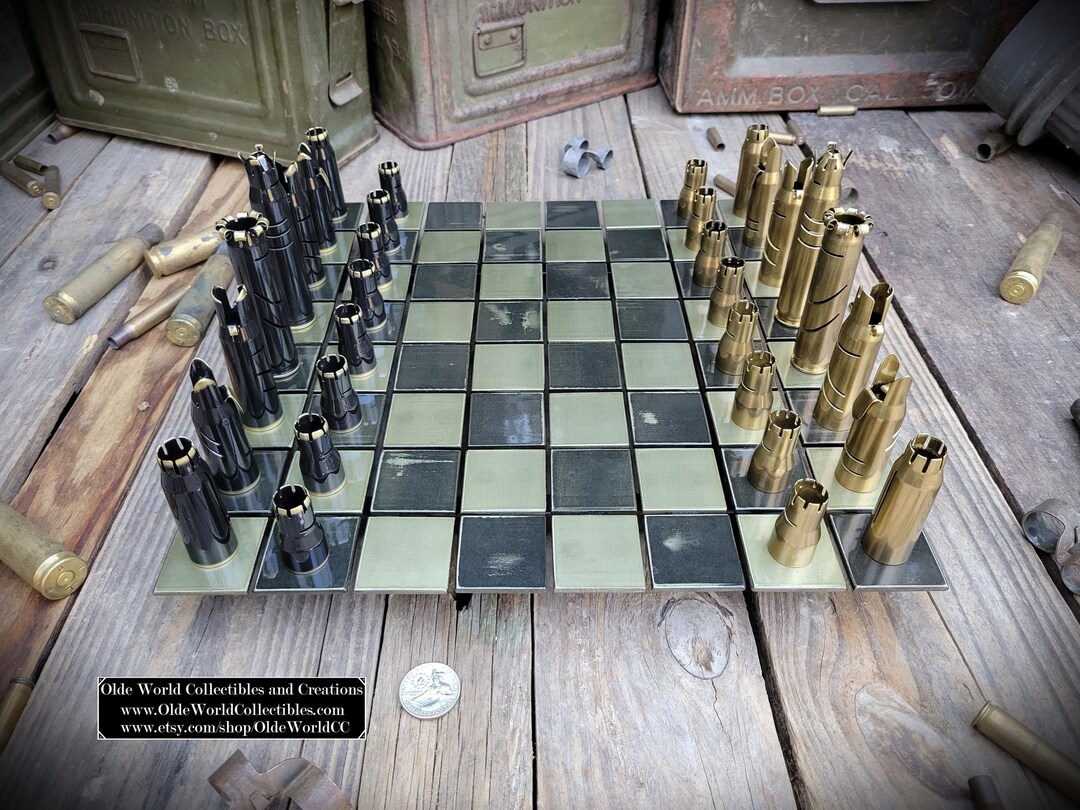 50 Caliber BMG Bullet Shell Chess Set With Weathered 12.5 Inch Welded ...