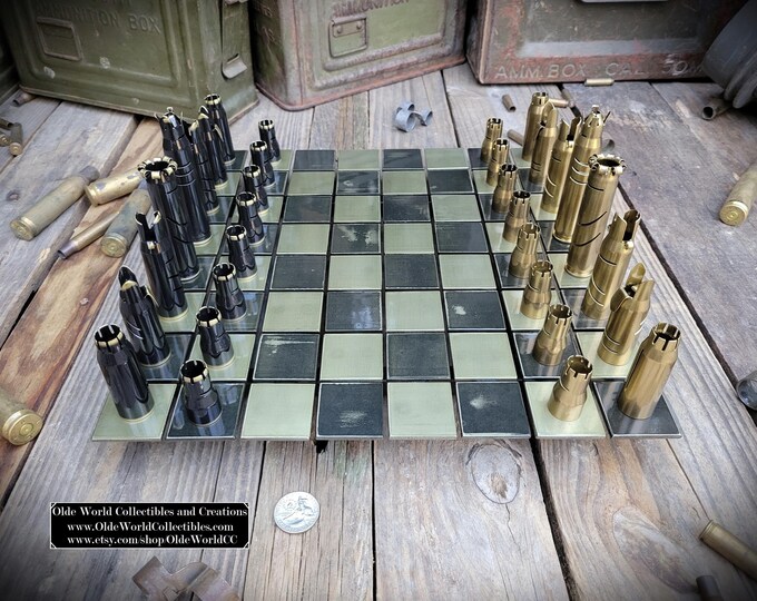 50 Caliber BMG Bullet Shell Chess Set With Weathered 12.5 Inch Welded ...