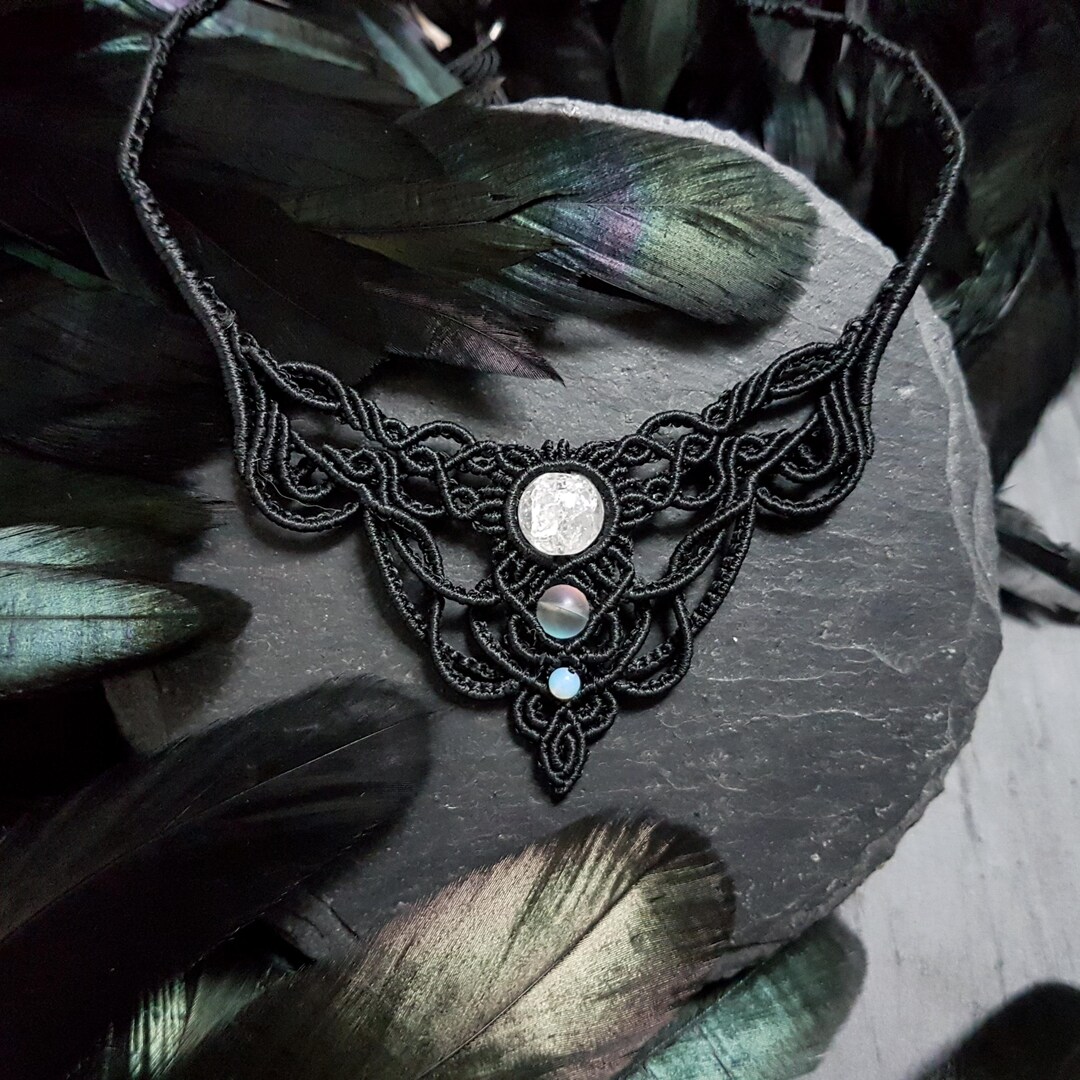 Large Macrame Necklace With Rock Crystal & Opal Gemstone ...