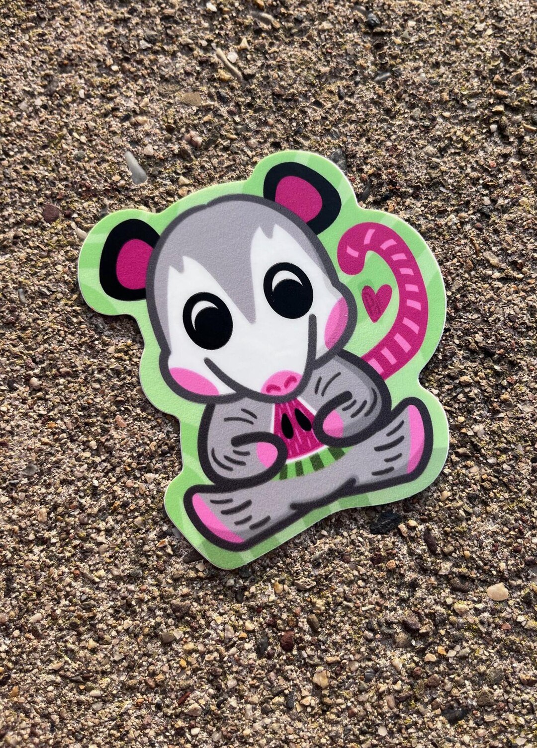 Quirky Cute Opossum Vinyl Sticker | Adorable Watermelon Trash Cat Decal ...