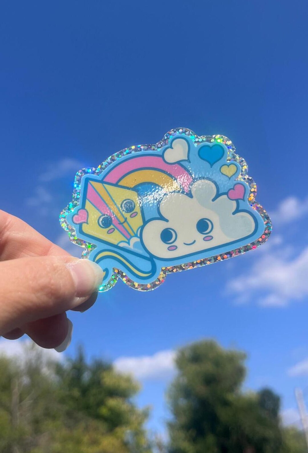 Cute Kawaii Kite & Cloud Glitter Sticker | Perfect for Laptops ...