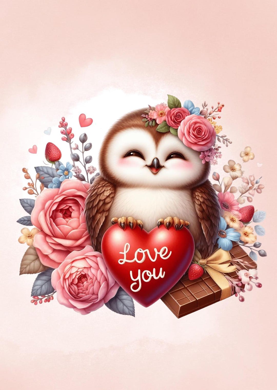 Printable Valentine's Day Card With an Owl | Sweet Love Card With Heart ...