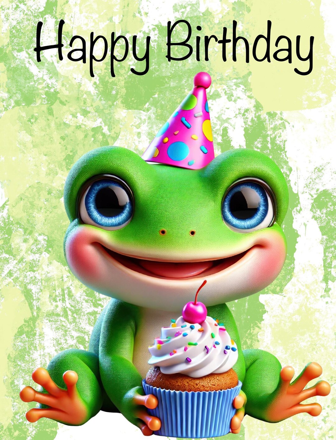 Frog Birthday Card – Cute Fold-out Birthday Card – Cheerful Animal Card ...