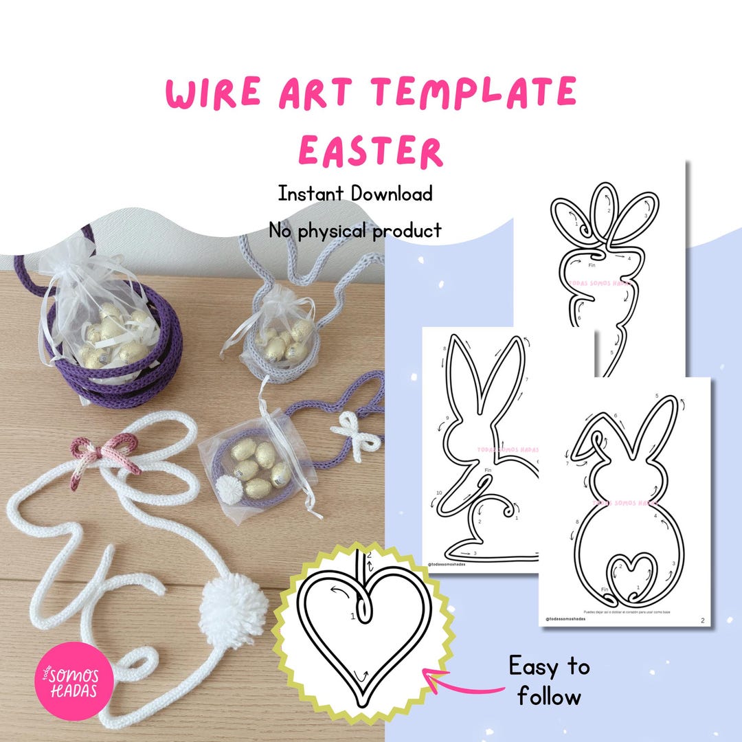 Wire Art Easter Template | 14 I-Cord Patterns Bunny, Basket & Flowers ...