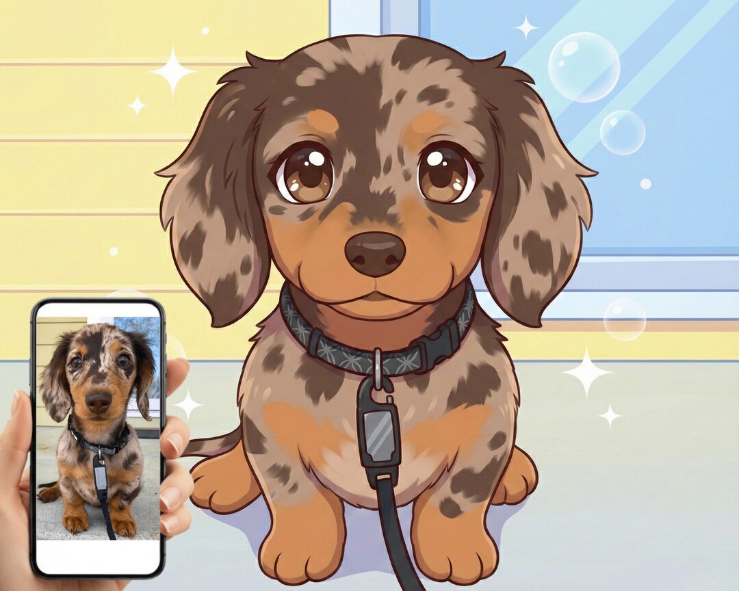 Anime Kawaii Pet Portrait Digital File, Cute Dog Art From Photo, Cat ...