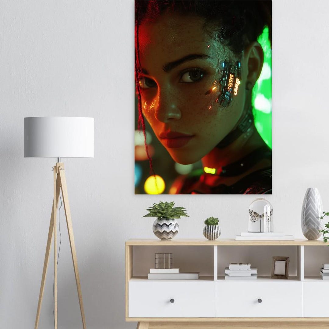 Cybernetic Cyberpunk Girl Art Print - Neon Light Gaming Decor, 12-color ...