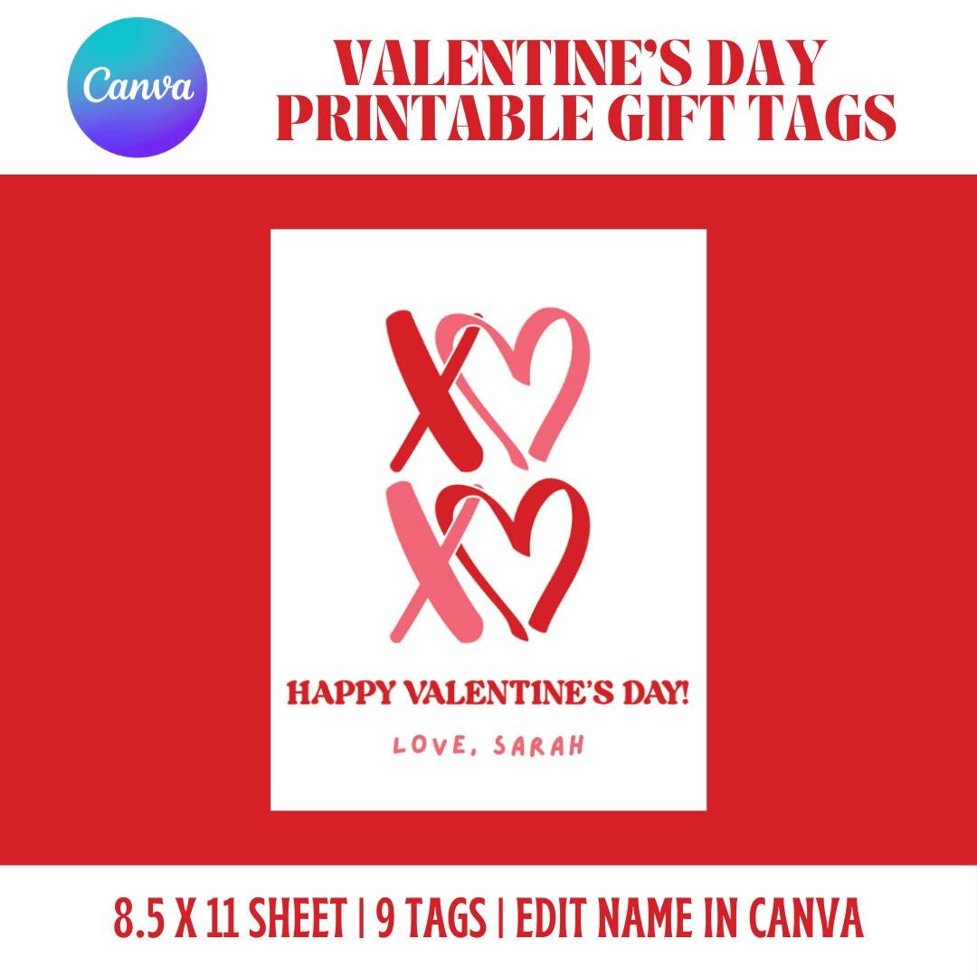 XOXO Happy Valentine's Day Tag Editable Template Canva Printable ...