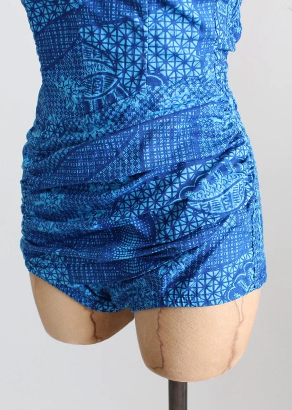 Vintage 1950s Swimsuit | Catalina Blue Tiki Pin Up Ba… - Gem