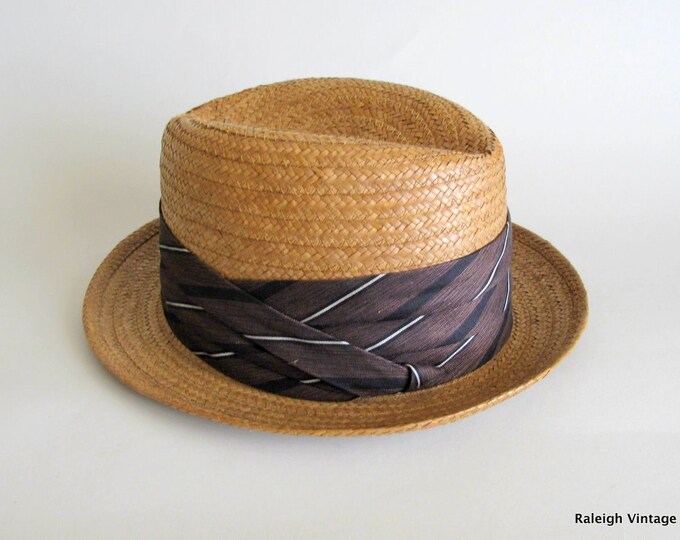 Vintage 1950s Fedora : 50s MENS Brown Straw Fedora - Etsy