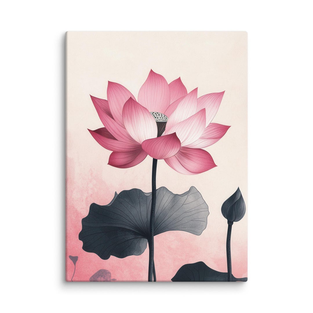 Pink Lotus Wall Art - Japandi Floral Canvas Print - Elegant Botanical ...