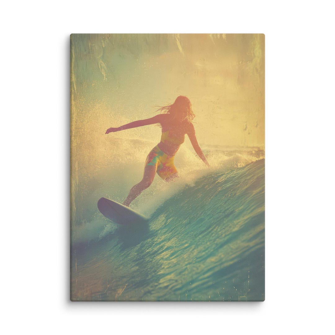 Vintage Surf Girl Wall Art - Retro Surfing Illustration Print - Coastal ...