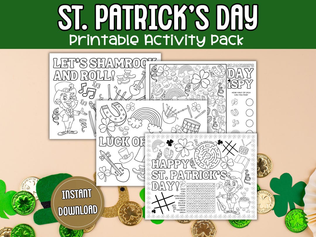 St Patricks Day Kids Activity Placemat Printable, I Spy Game, Word ...