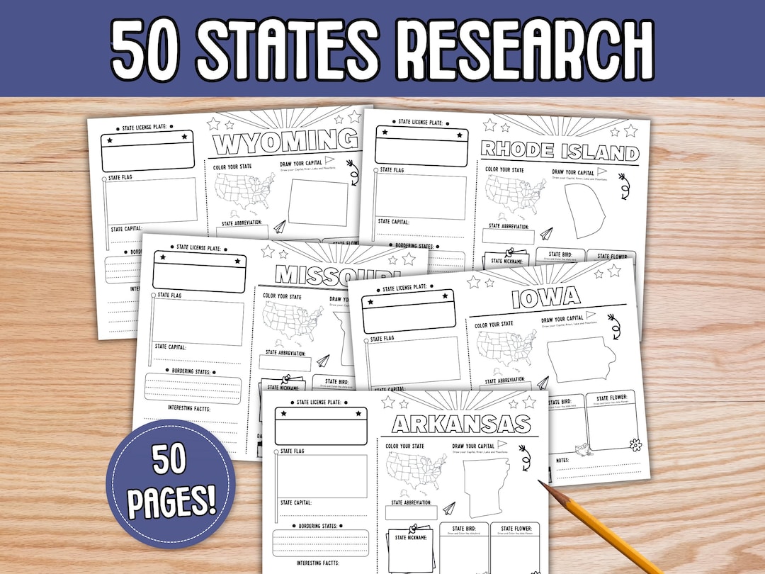 50 States Research Worksheets | 50 States Worksheet Pack | US Geography ...