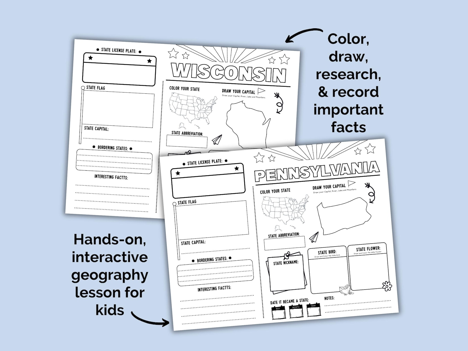 50 States Research Worksheets | 50 States Worksheet Pack | US Geography ...
