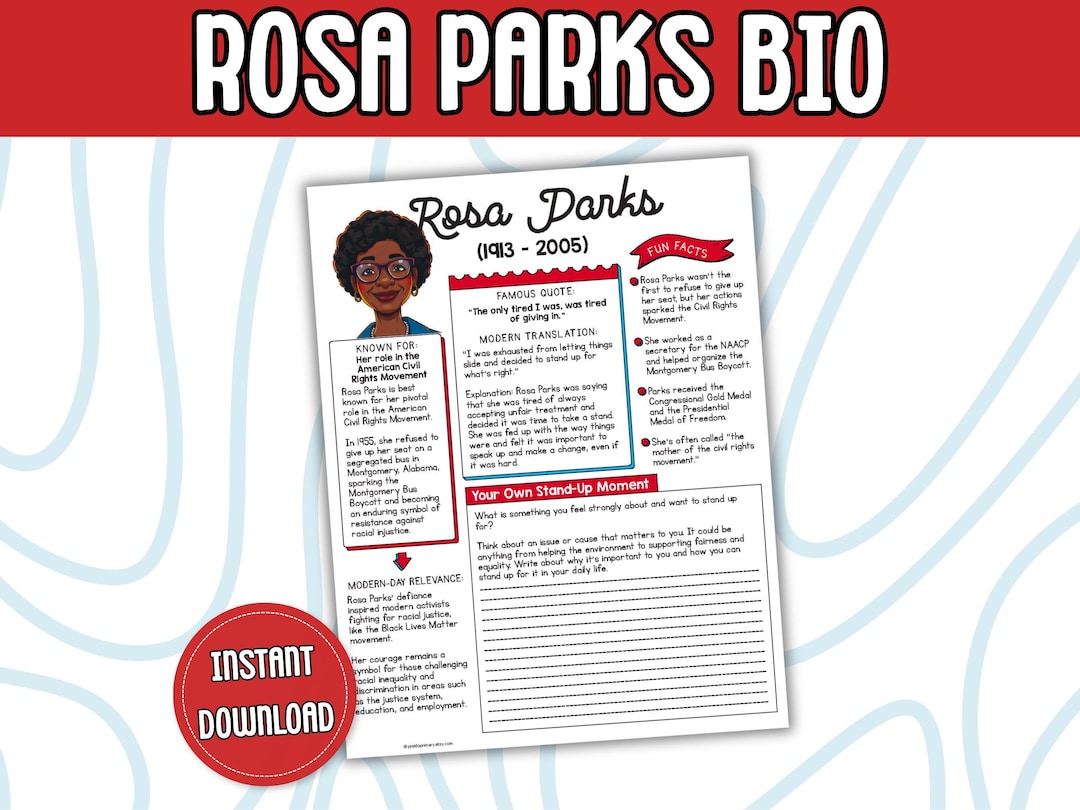 Rosa Parks Worksheet | Women in History Printable | Black History Month ...