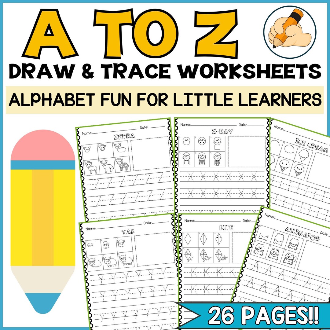 A to Z Draw and Trace Worksheets | Handwriting Practice | Preschool ...