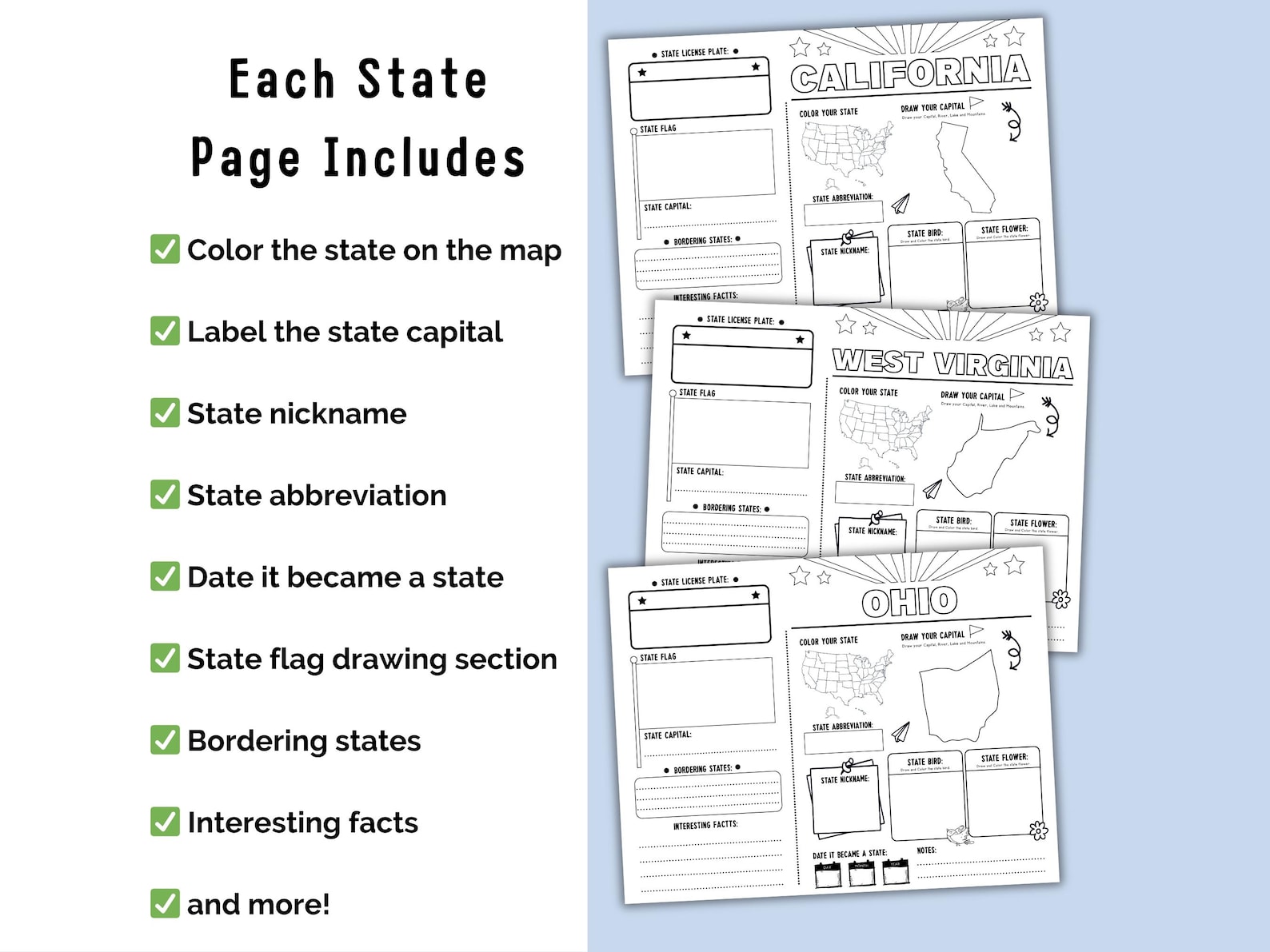 50 States Research Worksheets | 50 States Worksheet Pack | US Geography ...