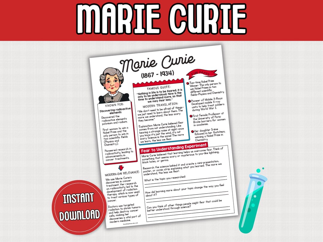 Marie Curie Worksheet | Women in History | Women in STEM Printable ...