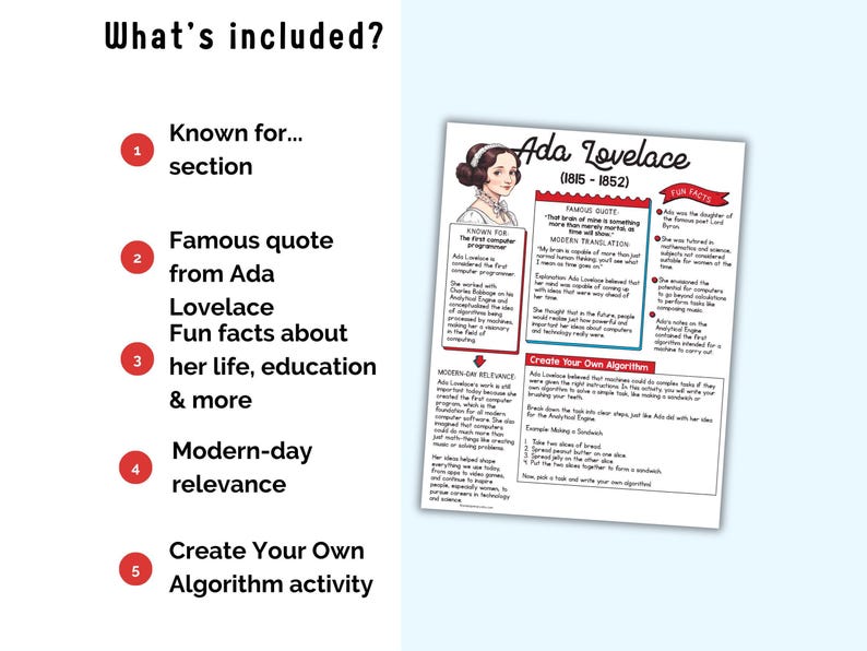 Ada Lovelace Biography Worksheet | Women in STEM Printable | Computer ...