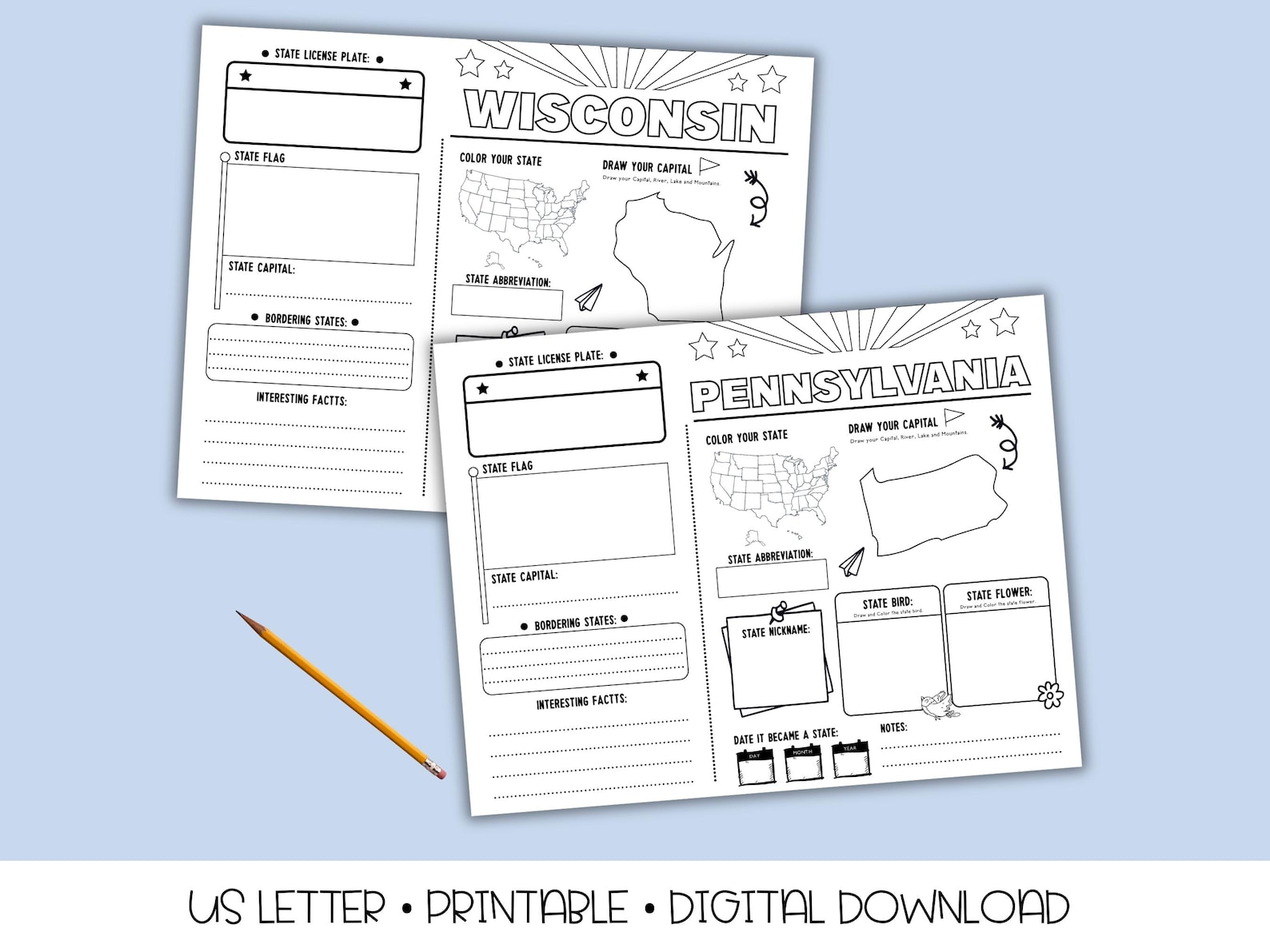 50 States Research Worksheets | 50 States Worksheet Pack | US Geography ...