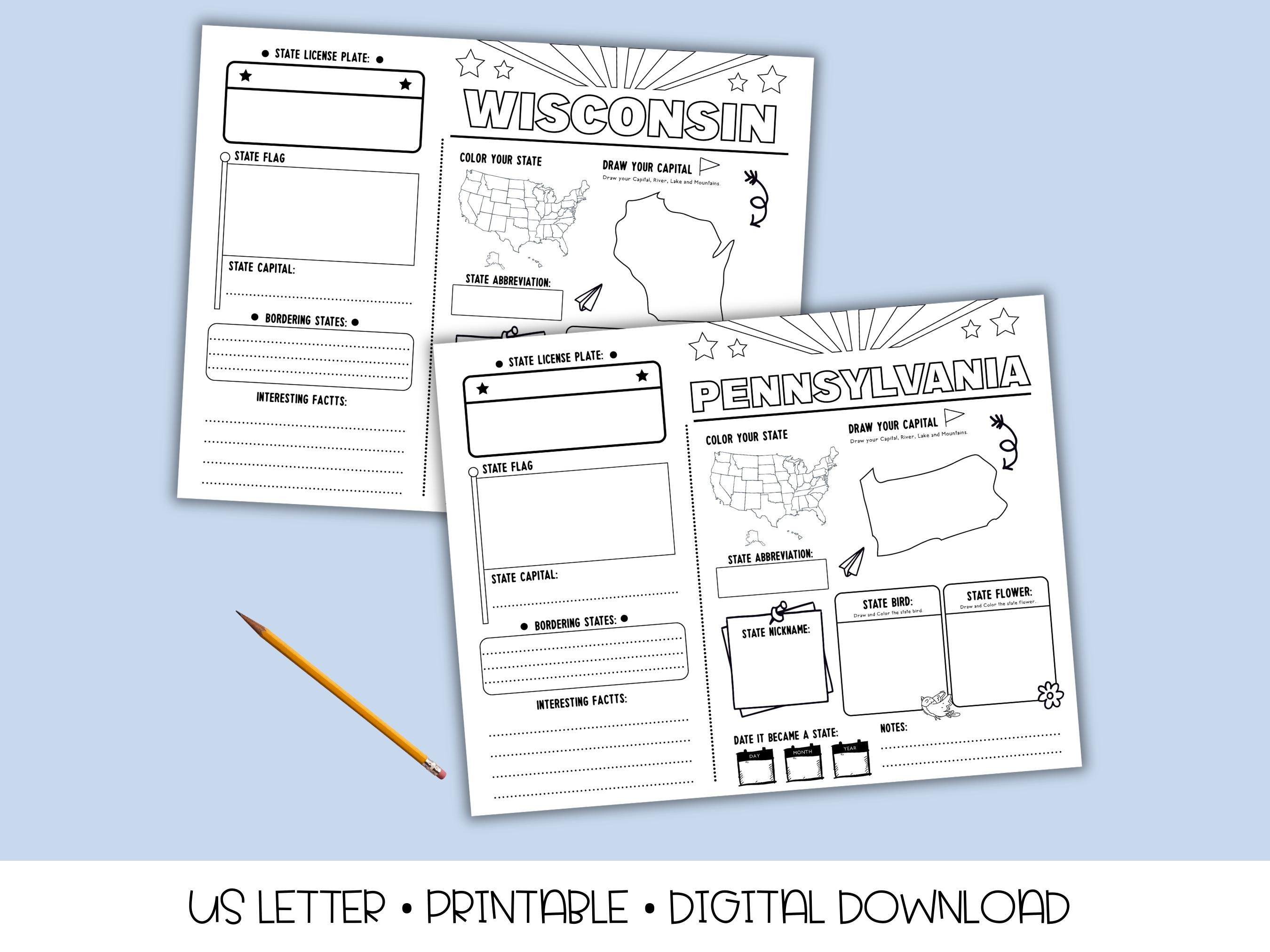 50 States Research Worksheets | 50 States Worksheet Pack | US Geography ...