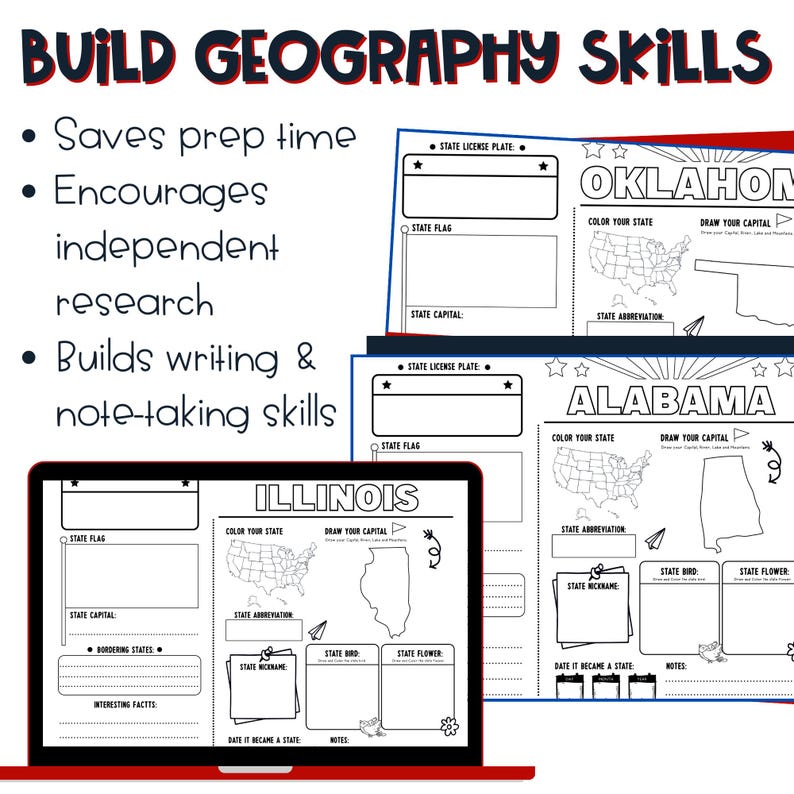 50 States Research Project | Homeschool | US Geography Worksheets ...