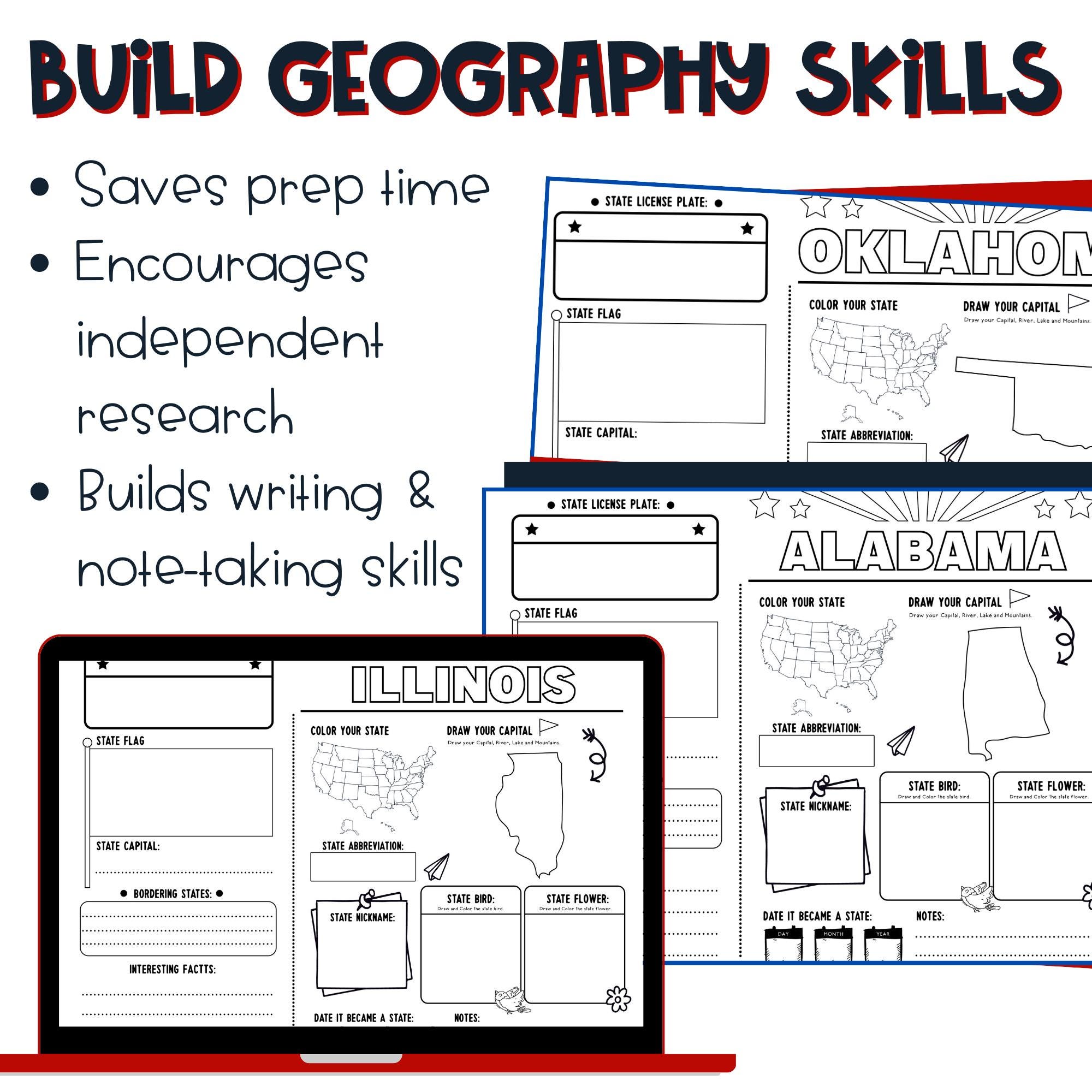 50 States Research Project | Homeschool | US Geography Worksheets ...