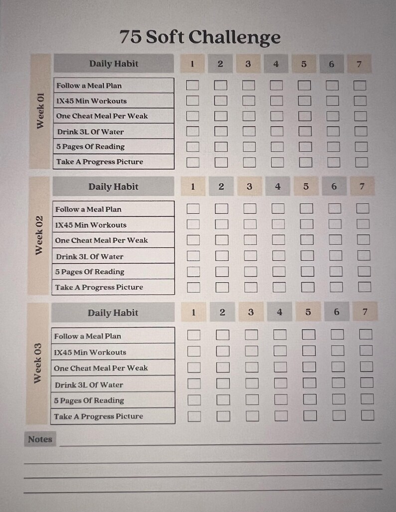 75 Soft Challenge - Instant Download Printable Sheets - Etsy