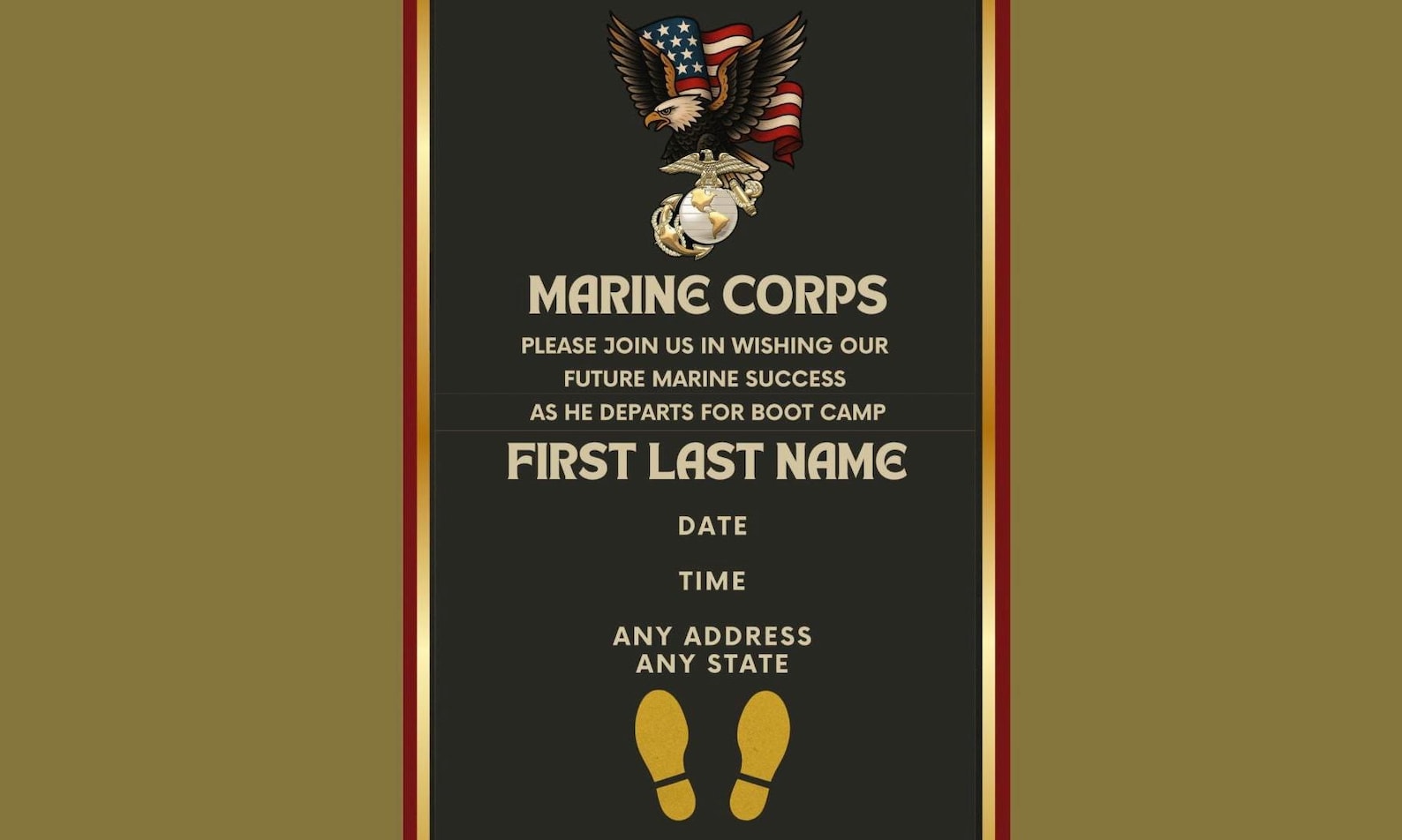 Marine Boot Camp Send-off Invitation – Editable USMC Yellow Footprints ...